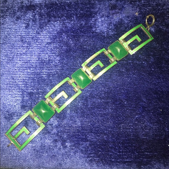 Jewelry | Vintage Green Geometric Mid Century Mod Bracelet | Poshmark
